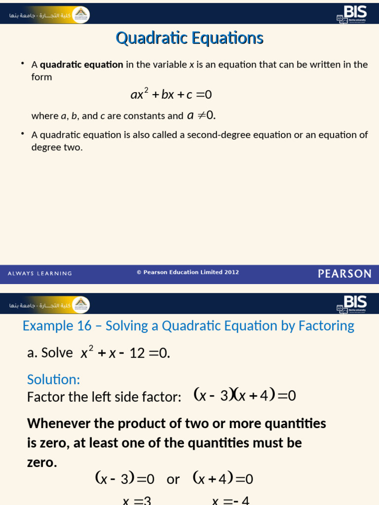 Mathematematics for Business Part 2 BIS-1 | PDF | Equations | Quadratic ...