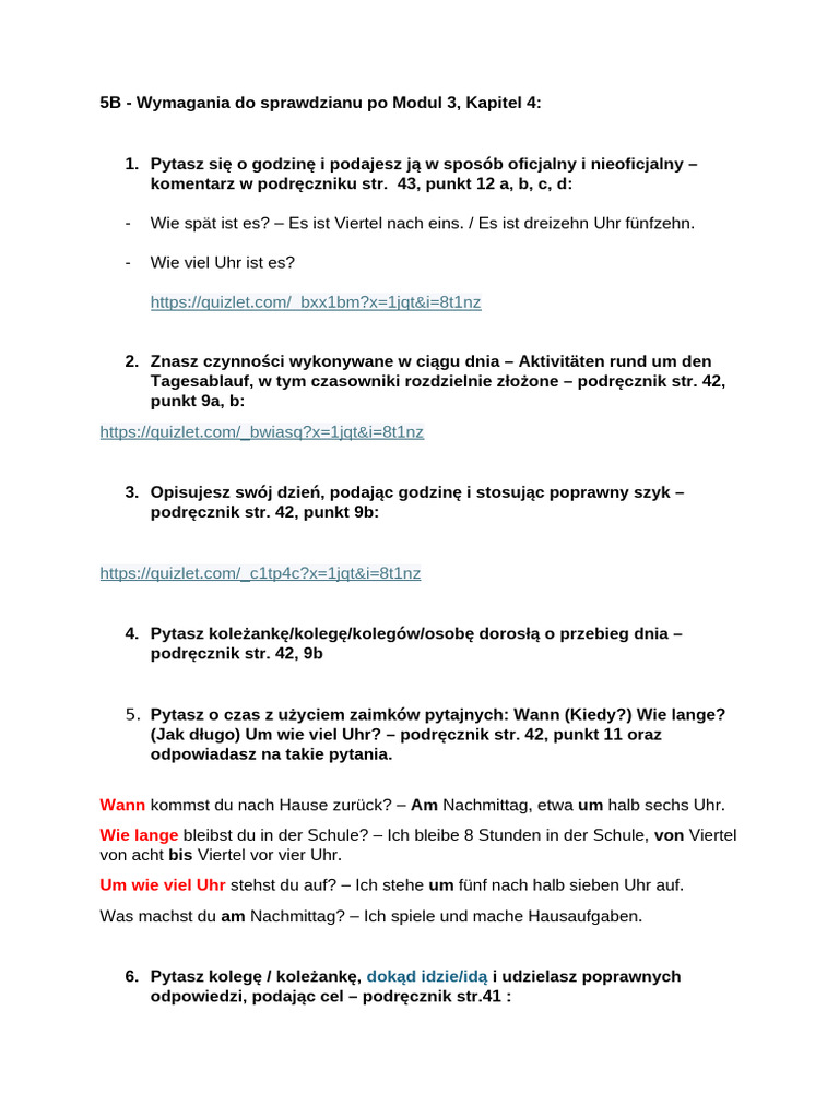 Wir Smart 2 Klasa 5 Wymagania Do Sprawdzianu z Modul 3 Kapitel 4 | PDF