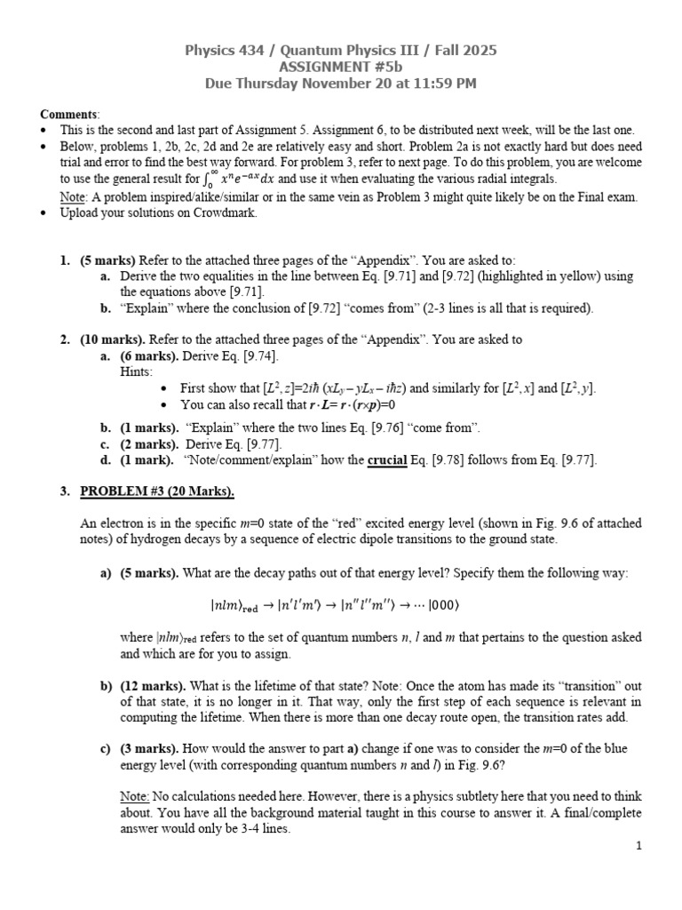 Quantum Physics III Assignment 5b | PDF | Energy Level | Physics
