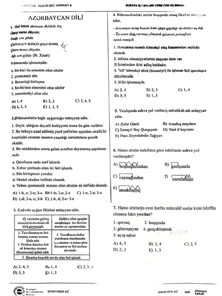 02.02.2025 9 Cu Si̇ni̇f Otk Buraxiliş Sinaği | PDF