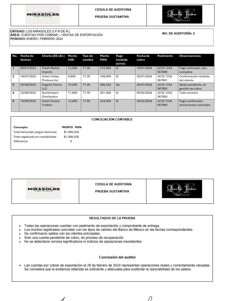 Cedula de Auditoria Sustantiva 2 | PDF | Auditoría | Servicios financieros
