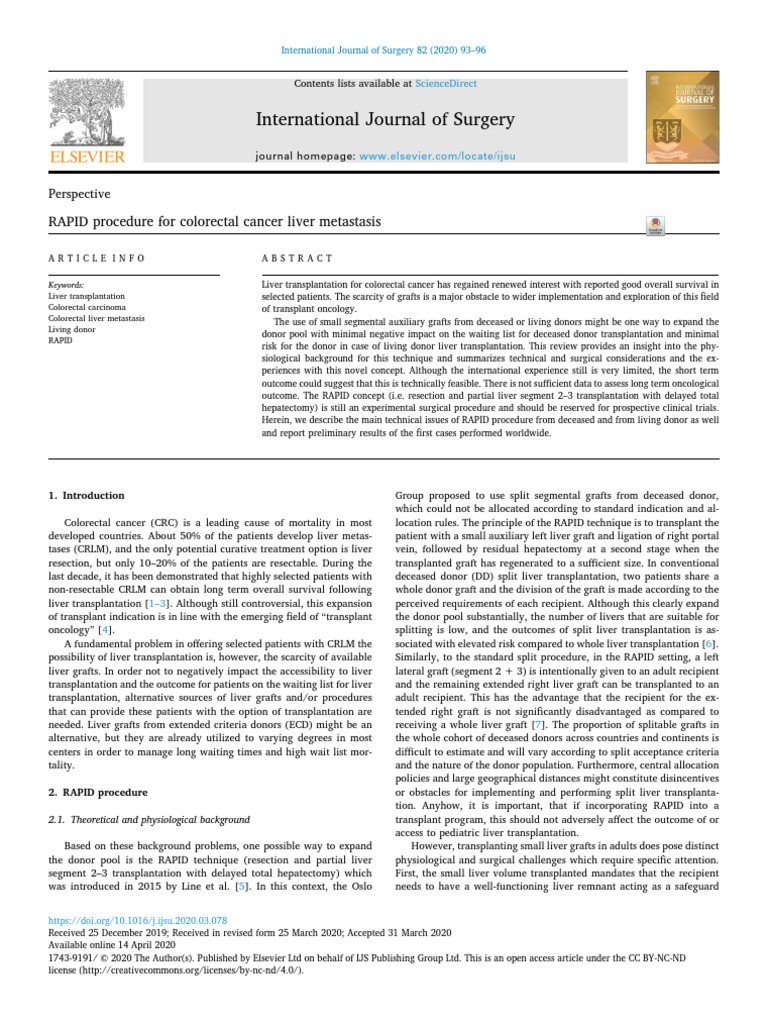 RAPID Procedure for Colorectal Liver Metastasis | PDF | Organ ...