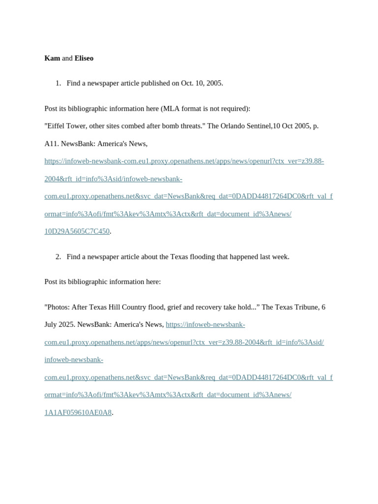 Newspaper Database Practice | PDF