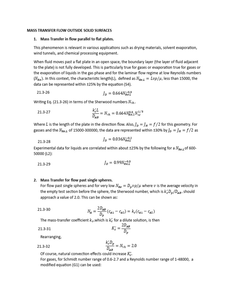Mass Transfer Flow Outside Solid Surfaces | PDF | Reynolds Number ...