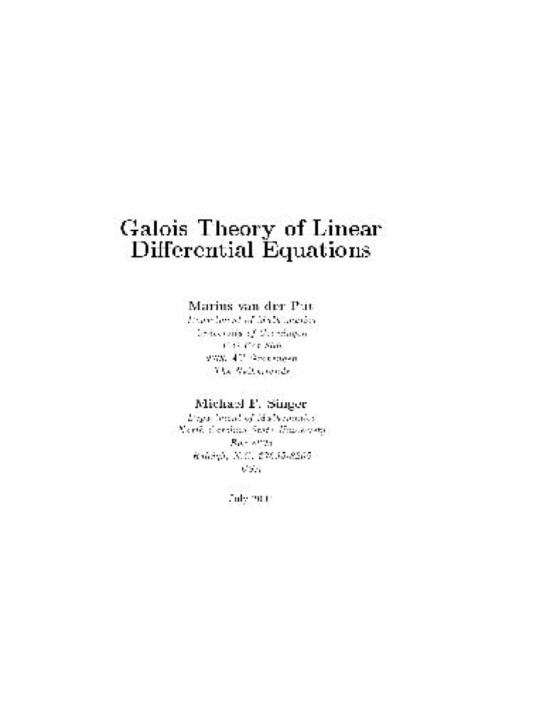 Galois Theory Of Linear Differential Equations | PDF | Jesus | Love