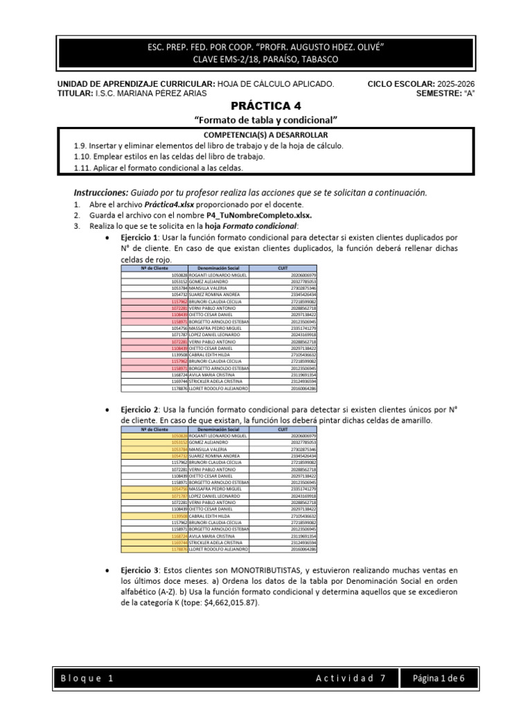 Actividad 7 - Practica y Lista de Cotejo 4 | PDF | Hoja de cálculo ...