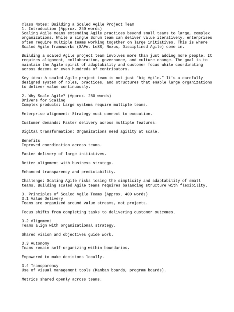 Class Notes Building a Scaled Agile | PDF | Agile Software Development ...