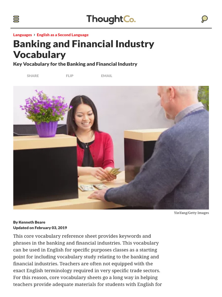 Banking Vocabulary for ESL Learners | PDF | Banks | Cheque