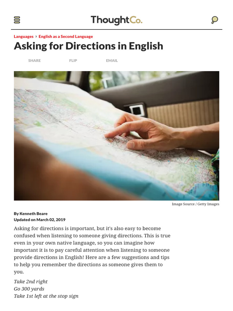 Asking for Directions in English | PDF | English As A Second Or Foreign ...