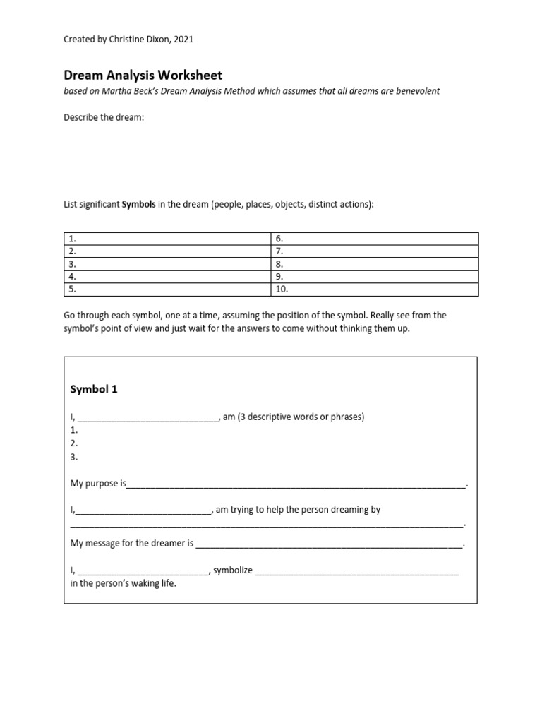 Dream Analysis Worksheet Template | PDF | Dream | Chess Openings