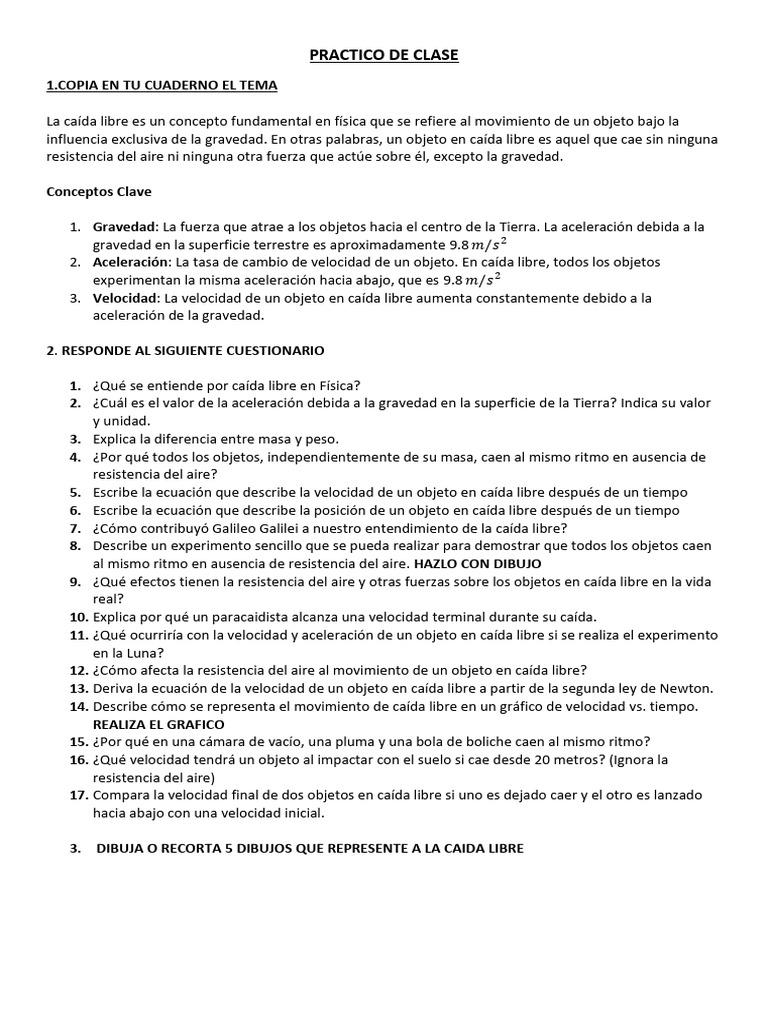 Tema 4 Caida Libre | PDF | Gravedad | Arrastrar (Física)