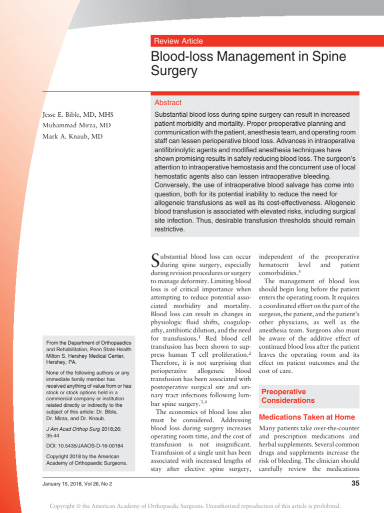 Blood-Loss Management in Spine Surgery | PDF | Platelet | Aspirin