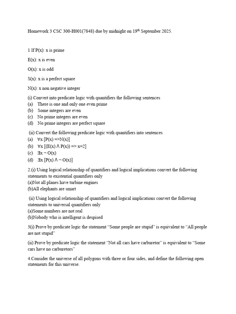 Homework 3 CSC 300-H001(7848) Due by Midnight on 19th September 2025 (1) | PDF