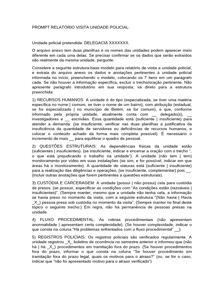 Prompt Relatório Visita Unidade Policial | PDF