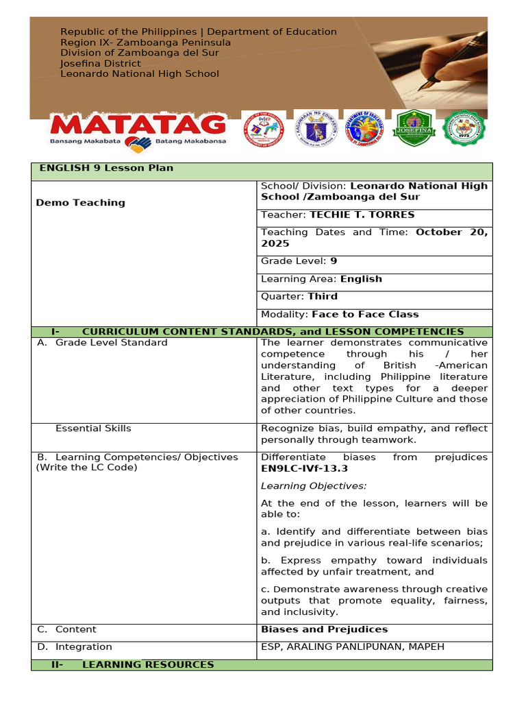Final Lesson Plan For Recla Biases and Prejudices | PDF | Bias | Prejudices