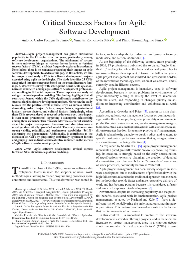 Critical Success Factors in Agile Development | PDF | Agile Software ...
