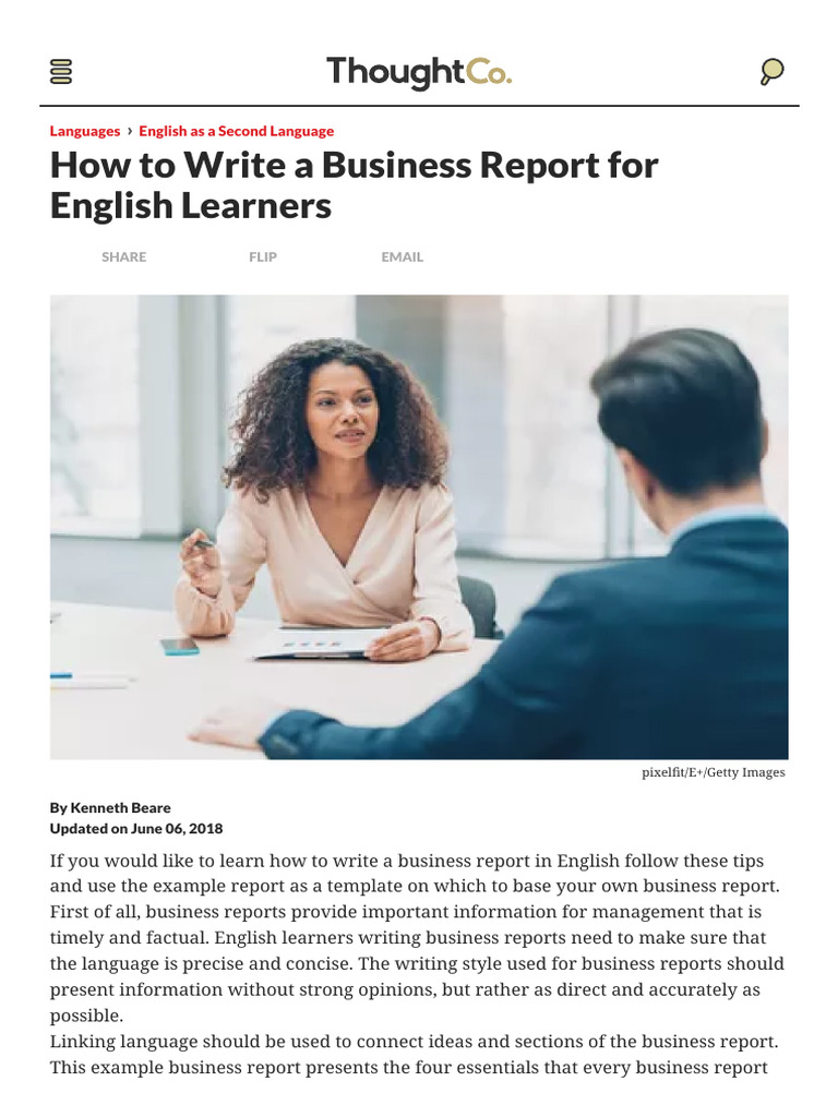 Business Report Writing for ESL Learners | PDF | Memorandum | English ...