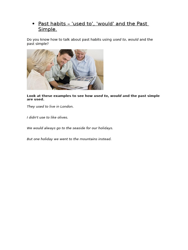 Past Habits: Used To, Would, & Simple | PDF