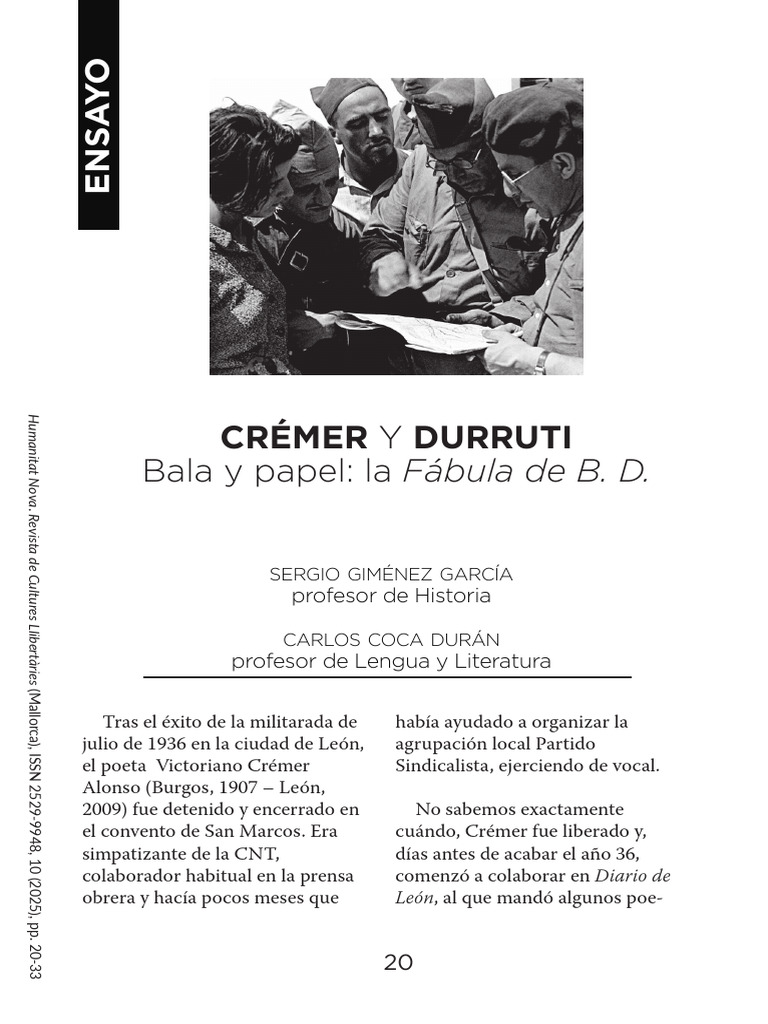 Crémer y Durruti. Bala y papel: la Fábula de B.D. | PDF