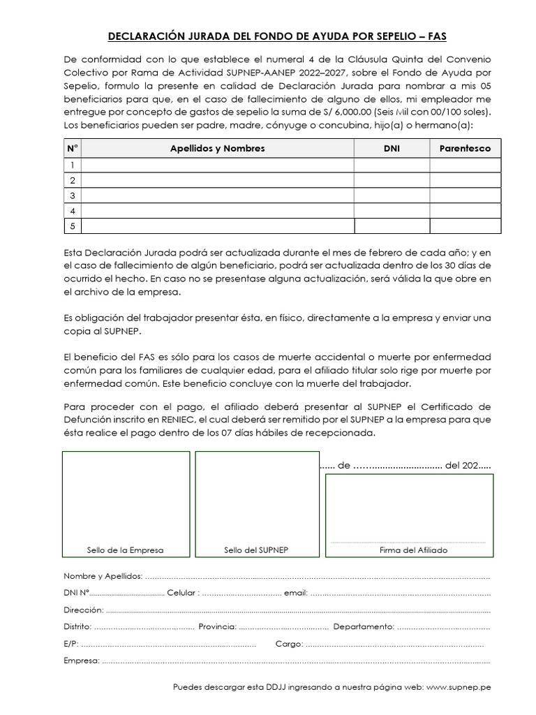 DDJJ - Fondo de Ayuda Por Sepelio 2022-2027 - Final | PDF