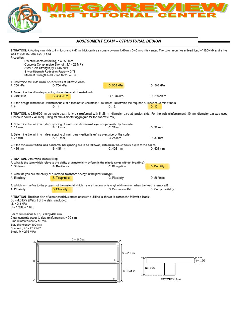 Structural Design Assessment Exam | PDF | Bending | Beam (Structure)