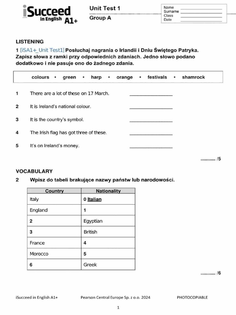 Unit 1 Test A | PDF | Flag