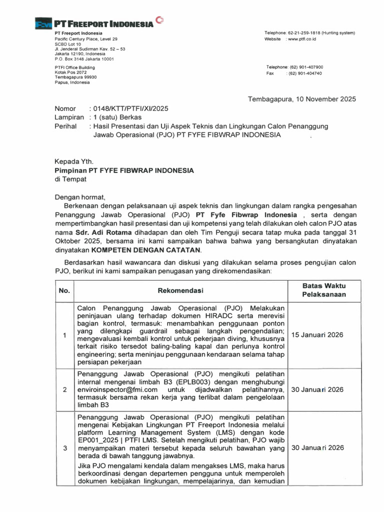 25 SK KTT No.0148-KTT-PTFI-Xl-2025 Hasil Presentasi Dan Uji Calon PJO PT Fyfe Fibrwrap Indonesia ...