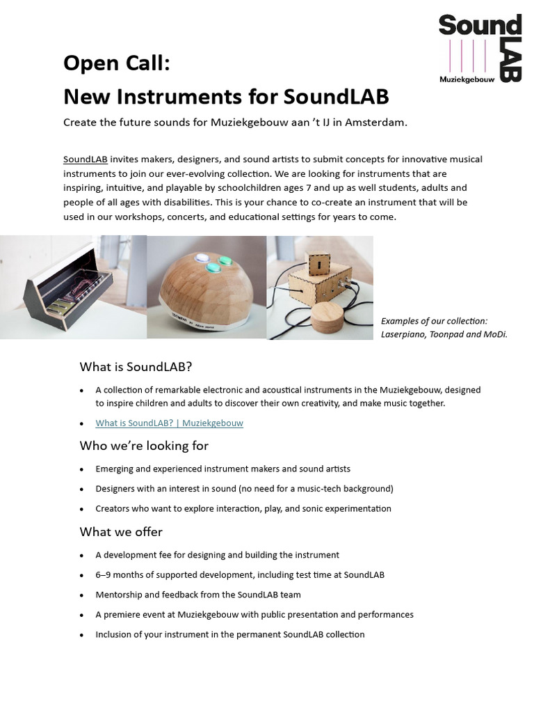 Open Call For New Instruments SoundLAB | PDF