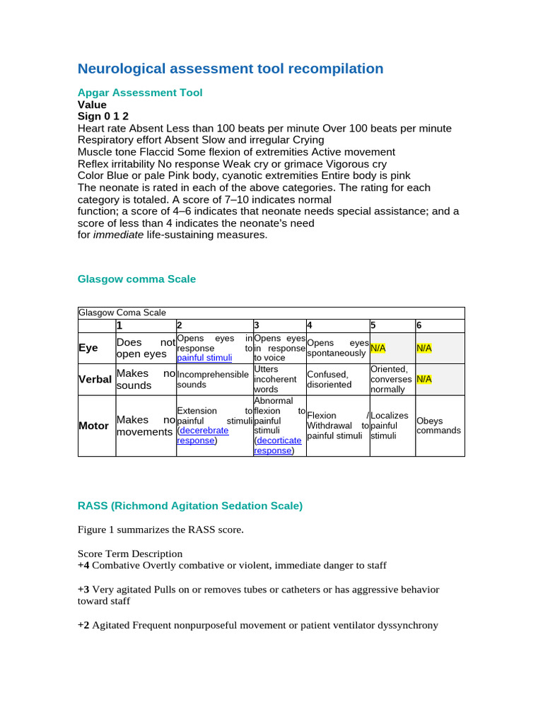 Neurological Assessment Tool Recompilation | PDF | Stimulus (Physiology ...