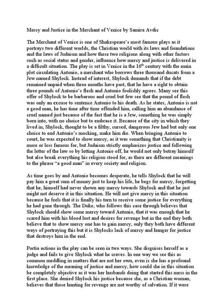 Mercy and Justice in The Merchant of Venice Essay | PDF | Shylock | The ...
