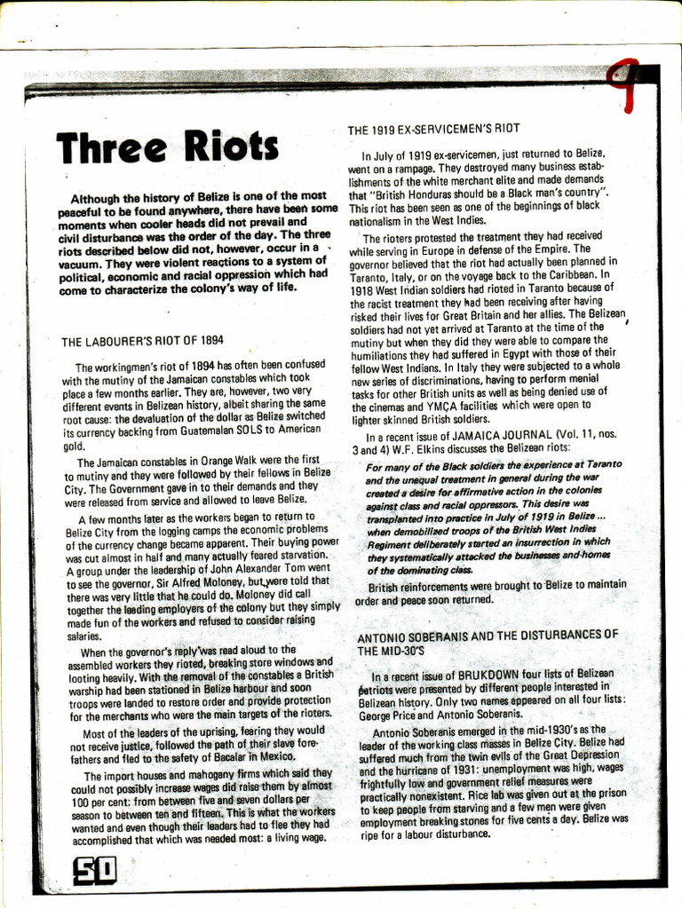 His 145 Riots in Belize | PDF