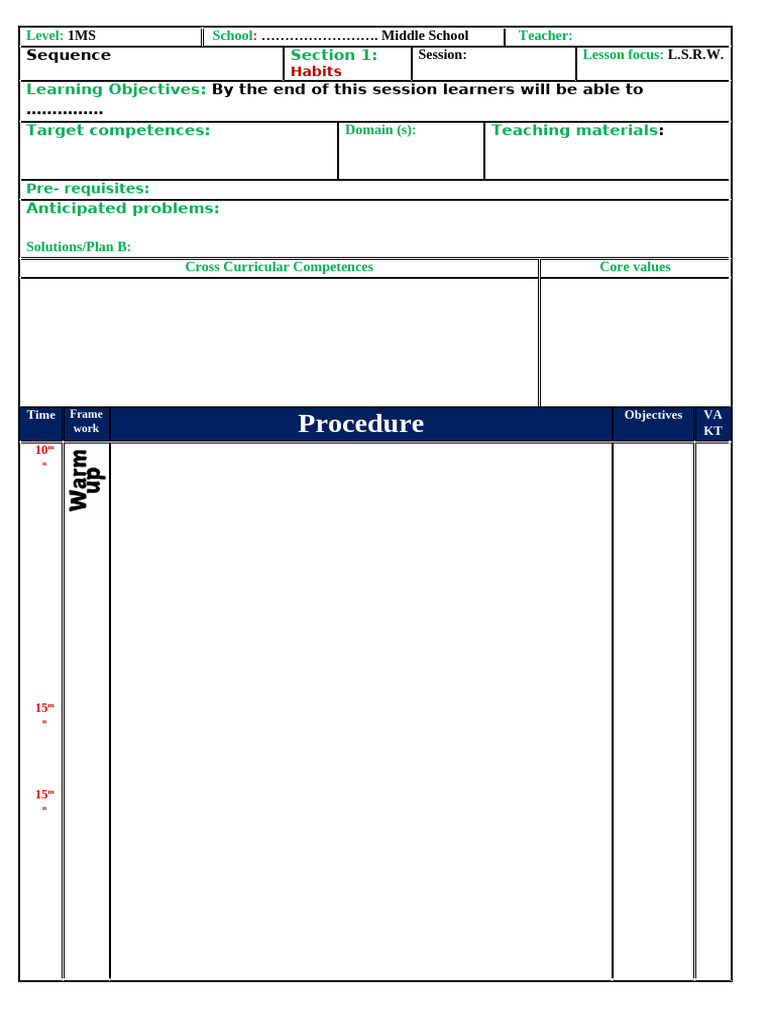 Empty Lesson Plan 1MS | PDF