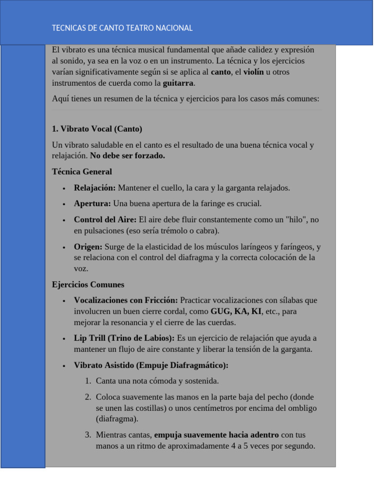 Técnicas de Vibrato Vocal Efectivas | PDF | Canto | Producción de sonido