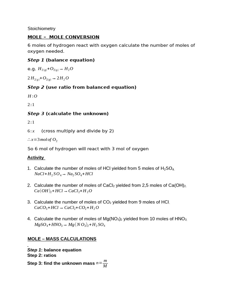 Stoichiometry Mole, Mass, Limitiing Reagent-1 | PDF | Stoichiometry ...