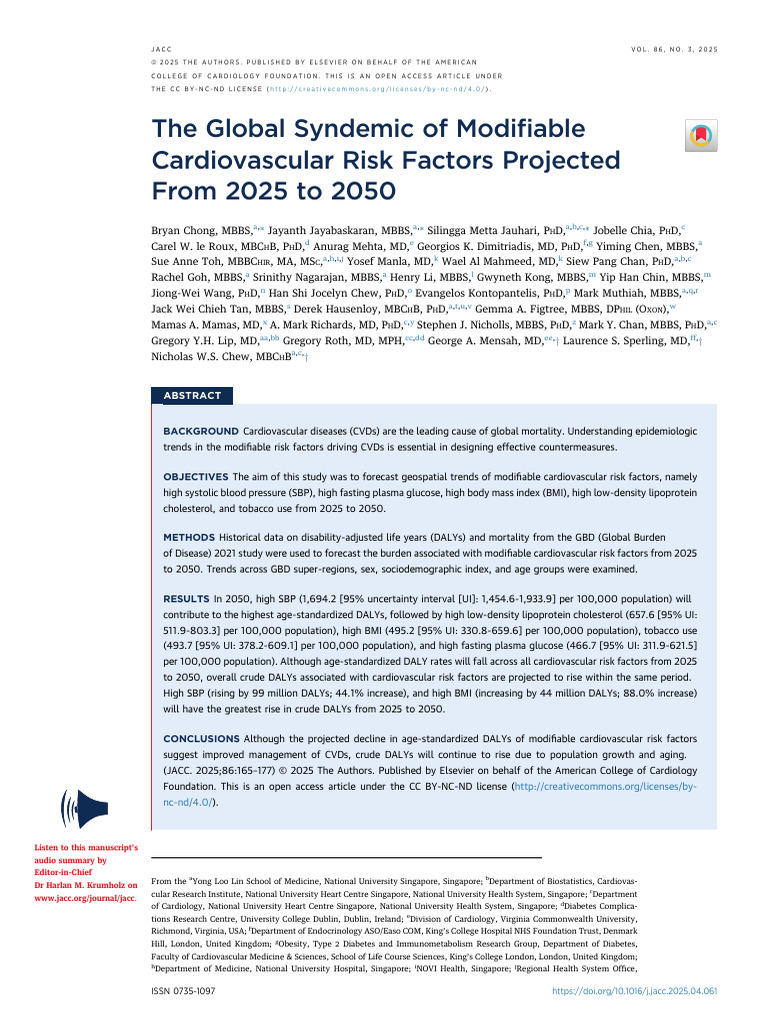 The Global Syndemic of Modifiable Cardiovascular Risk Factors Projected ...