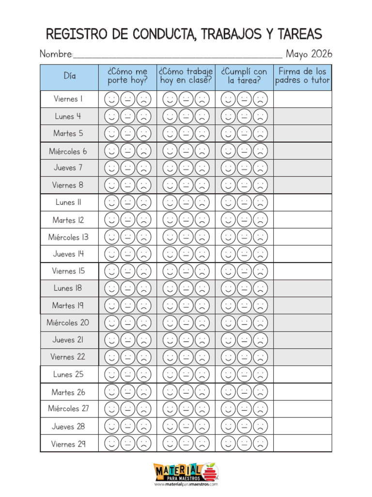 Registro de Conducta, Trabajos y Tareas - Mayo | PDF