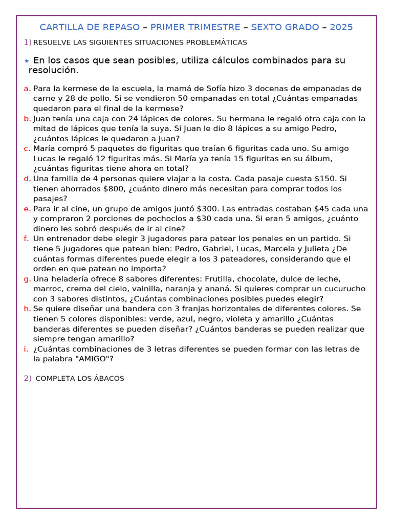 Cartilla de Repaso Primer Trimestre 6to | PDF | Planetas Del Sistema ...
