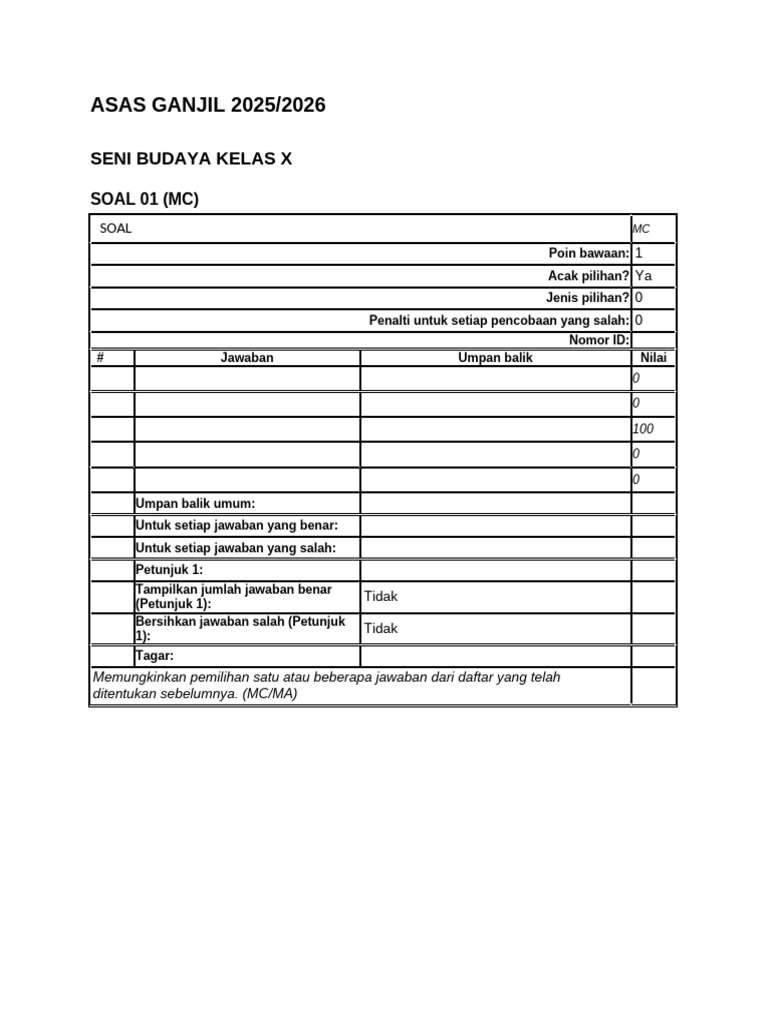 Template 50 Soal SAS Ganjil 25 26 | PDF