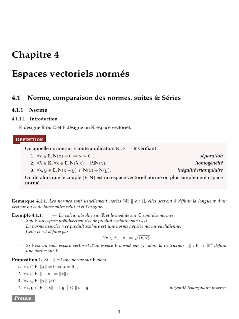 Espaces vectoriels normés et leurs propriétés | PDF | Norme ...