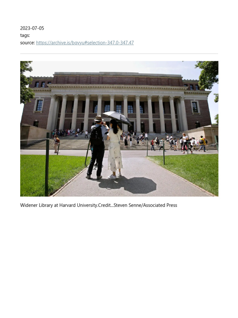 NYTimes - Harvard Undermined Itself on Affirmative Action | PDF ...