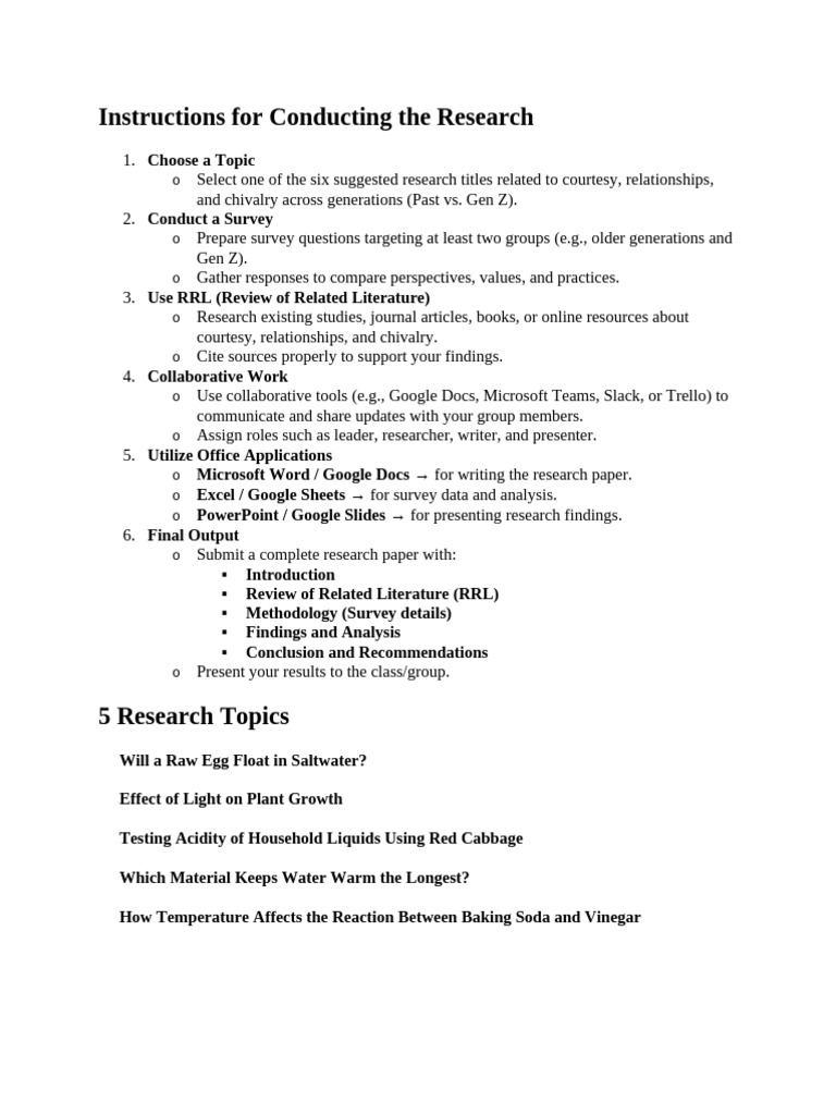 Instructions For Conducting The Research Chem | PDF