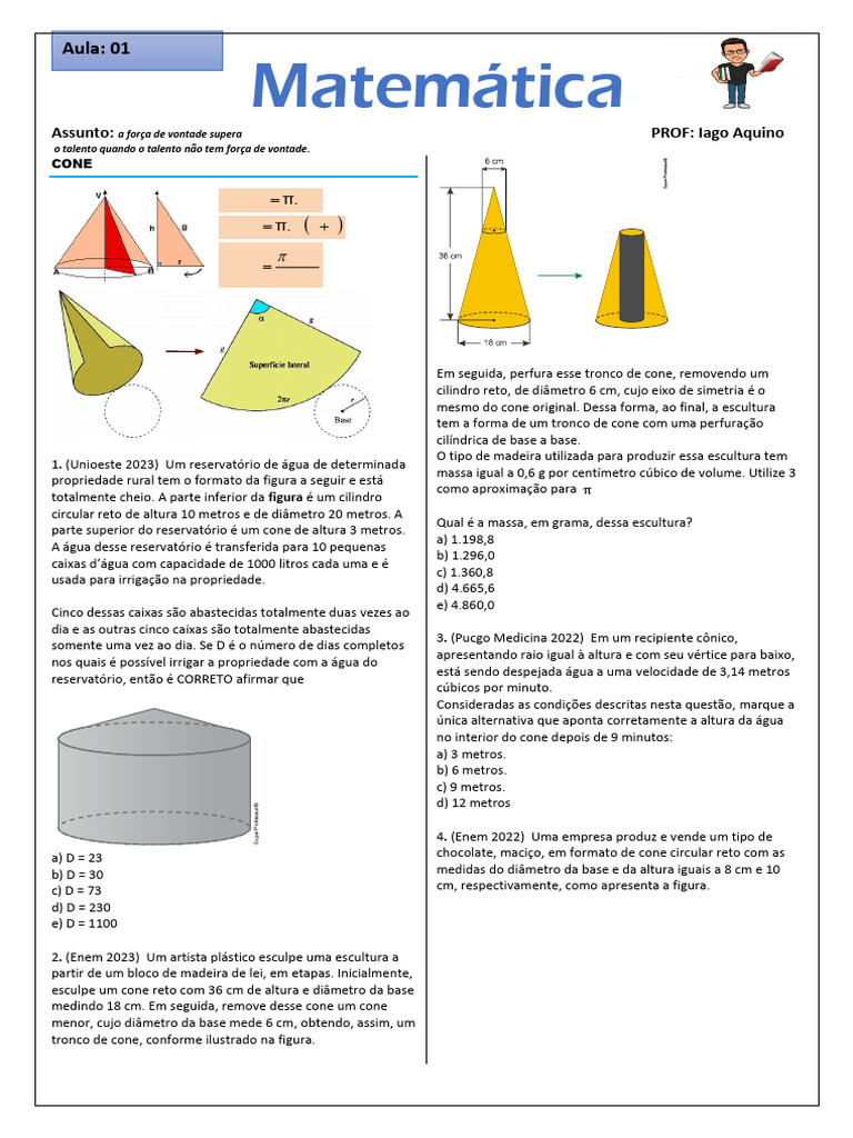 Aula12.02 Cone | PDF | Triângulo | Metro