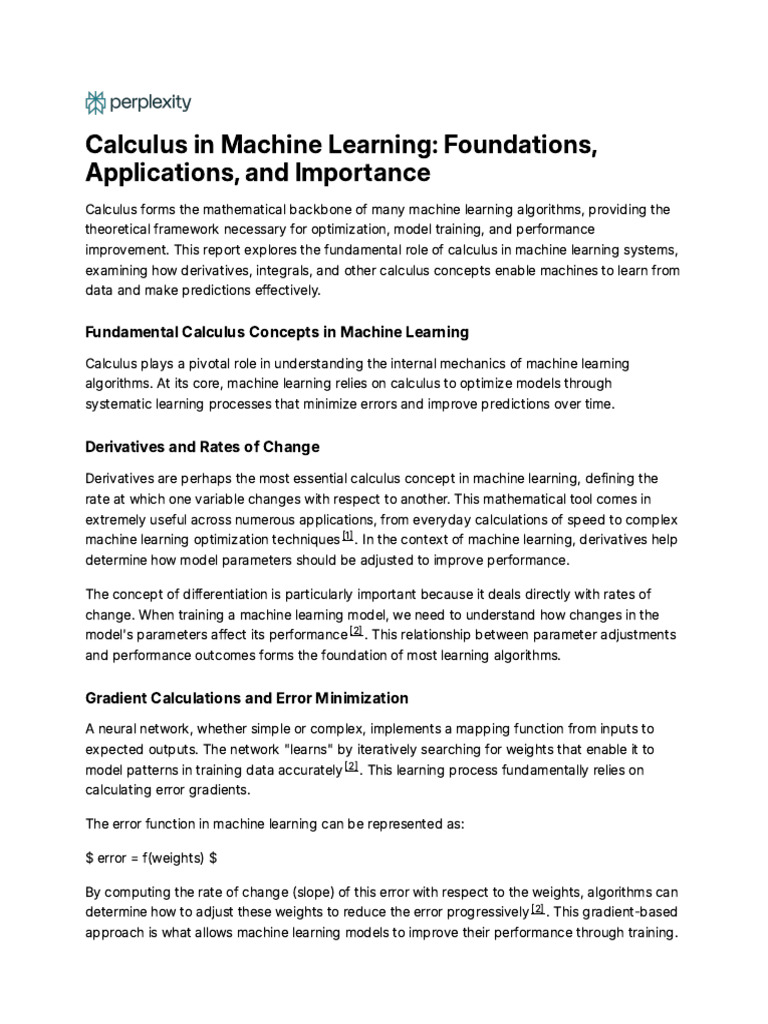 Calculus in Machine Learning - Foundations, Applica | PDF | Machine Learning | Mathematical ...