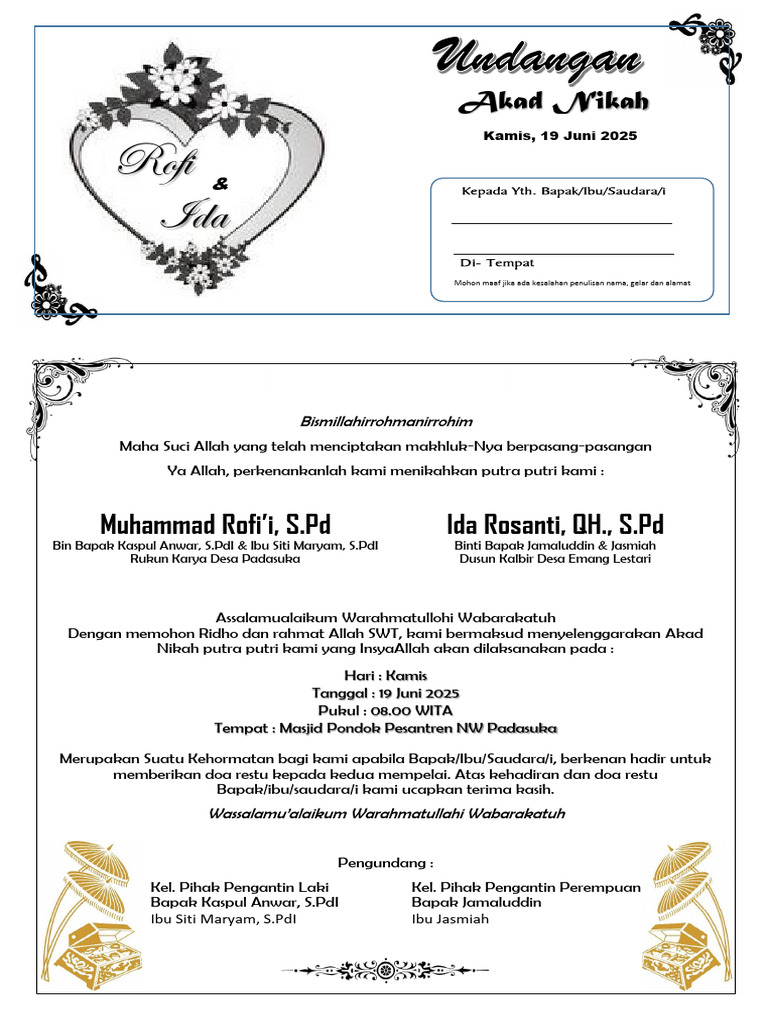 Undangan Akad Nikah Rofi dan Ida 2025 | PDF