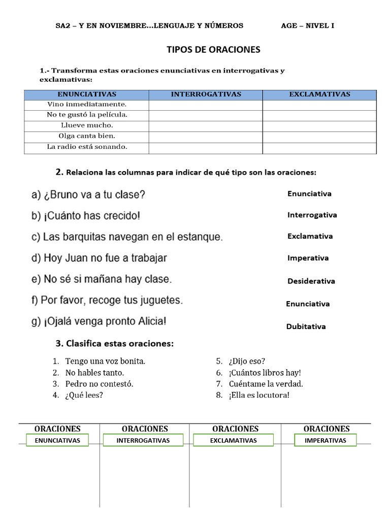 Tipos de Oraciones en Lenguaje y Números | PDF