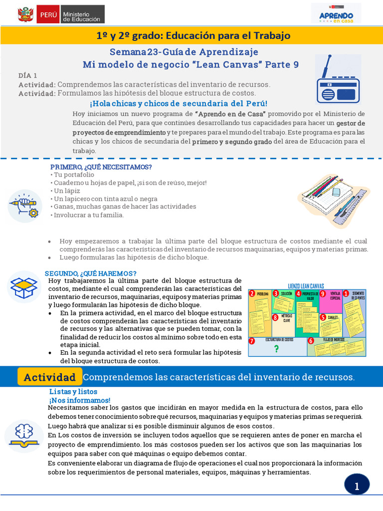 Semana 23 - 1° y 2° EPT - Guías de Aprendizaje - Mi Modelo de Negocio ...