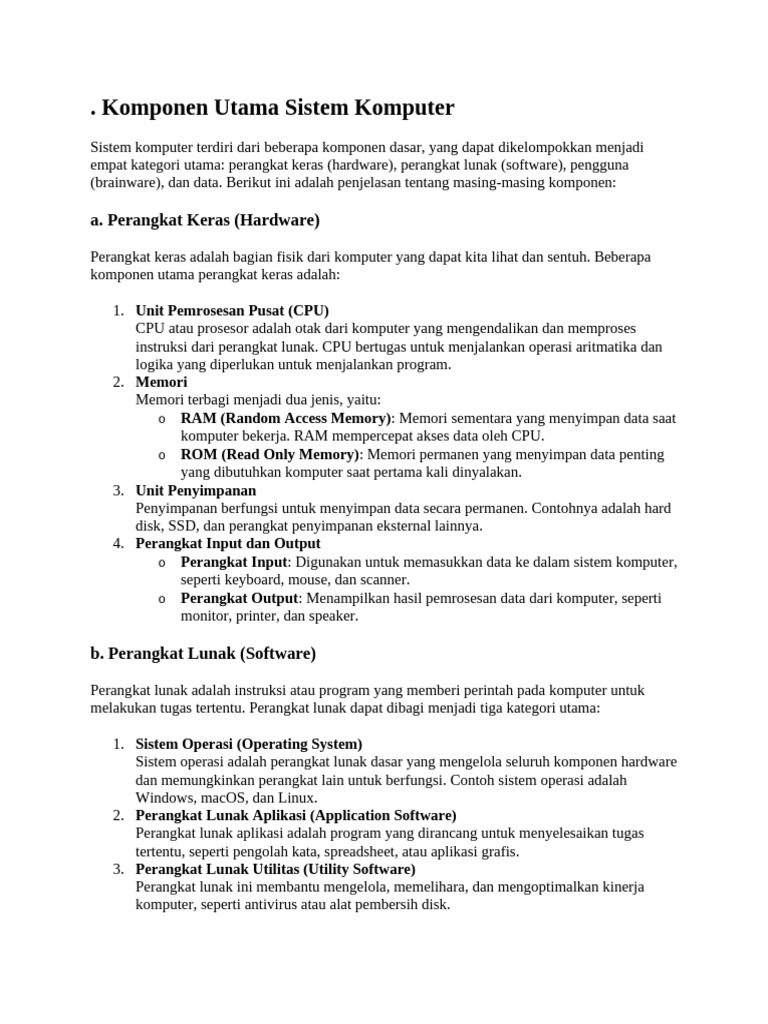 Komponen Utama Sistem Komputer | PDF