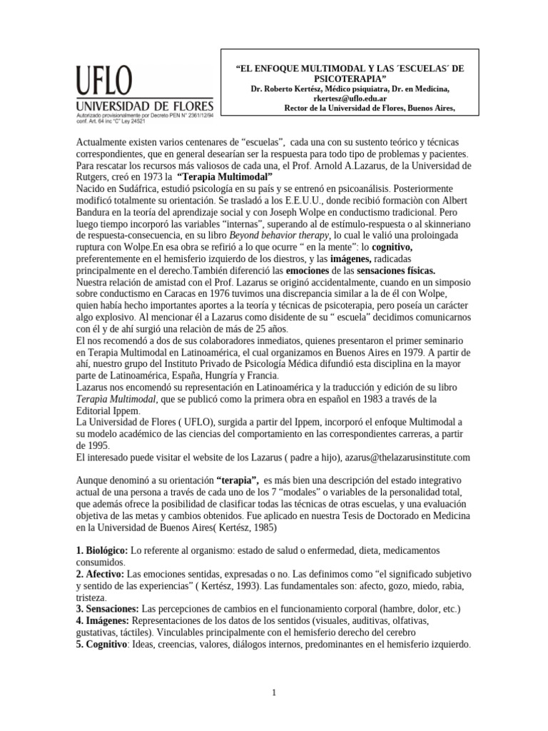 El enfoque multimodal | PDF | Las emociones | Psicoterapia