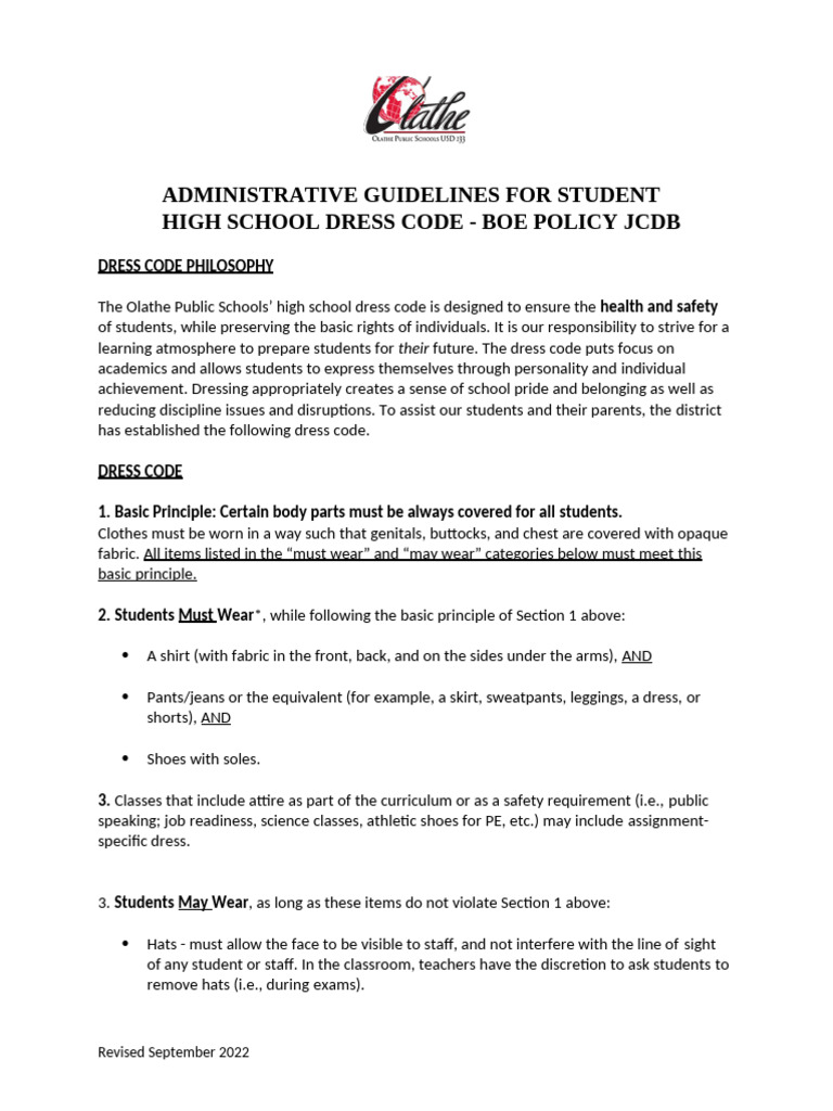Olathe High School Dress Code Guidelines | PDF | Clothing | Trousers