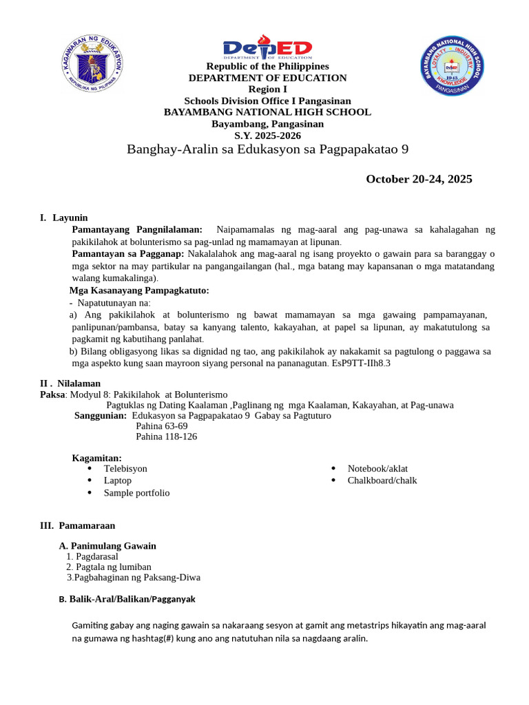 Dlp Esp 9 q2-Week 8 | PDF